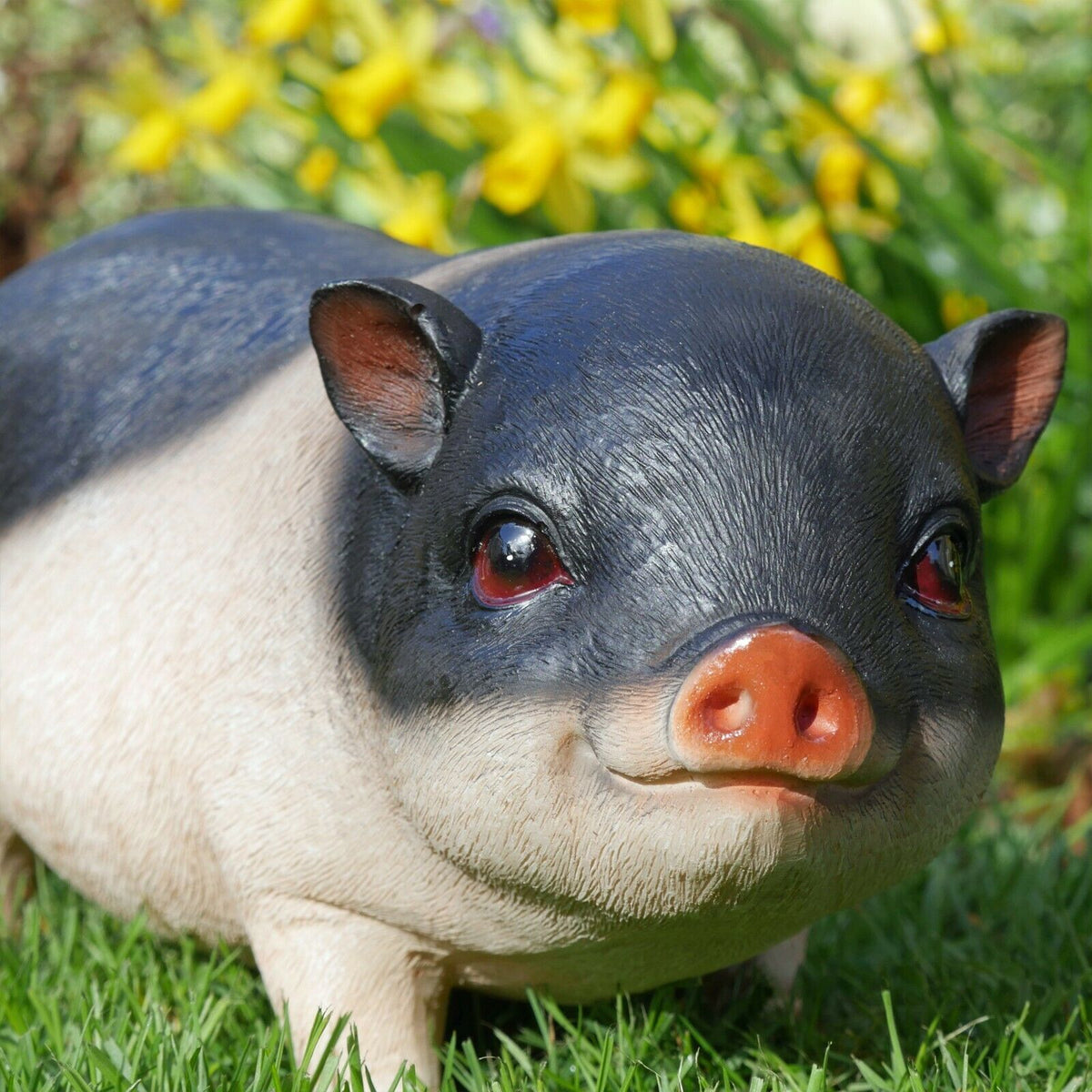 Pig Sculpture Resin Piglet Garden Ornament Patio Statue Farmyard Black ...