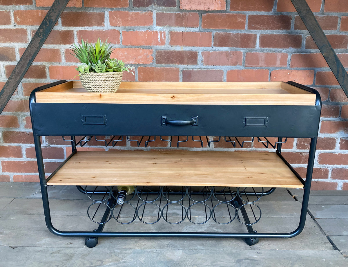 Industrial Style Wine Trolley with Drawer – Back to Home